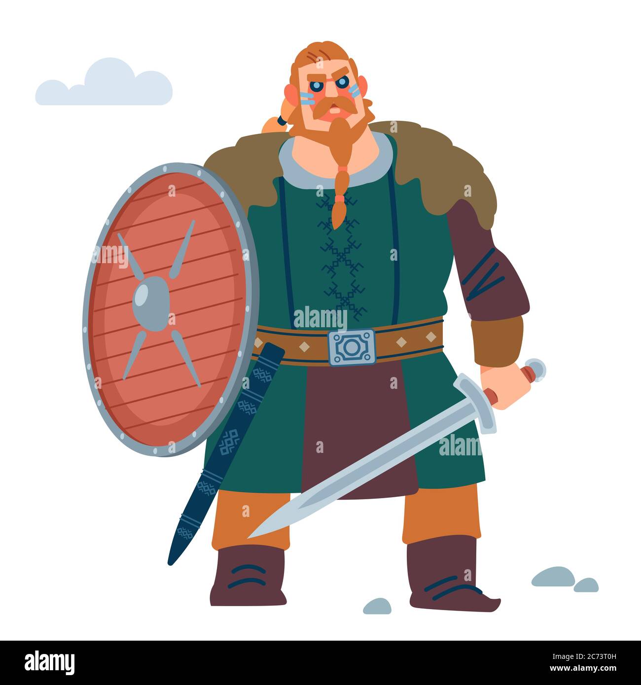 Viking with shield and sword. Vector flat illustration Stock Vector ...