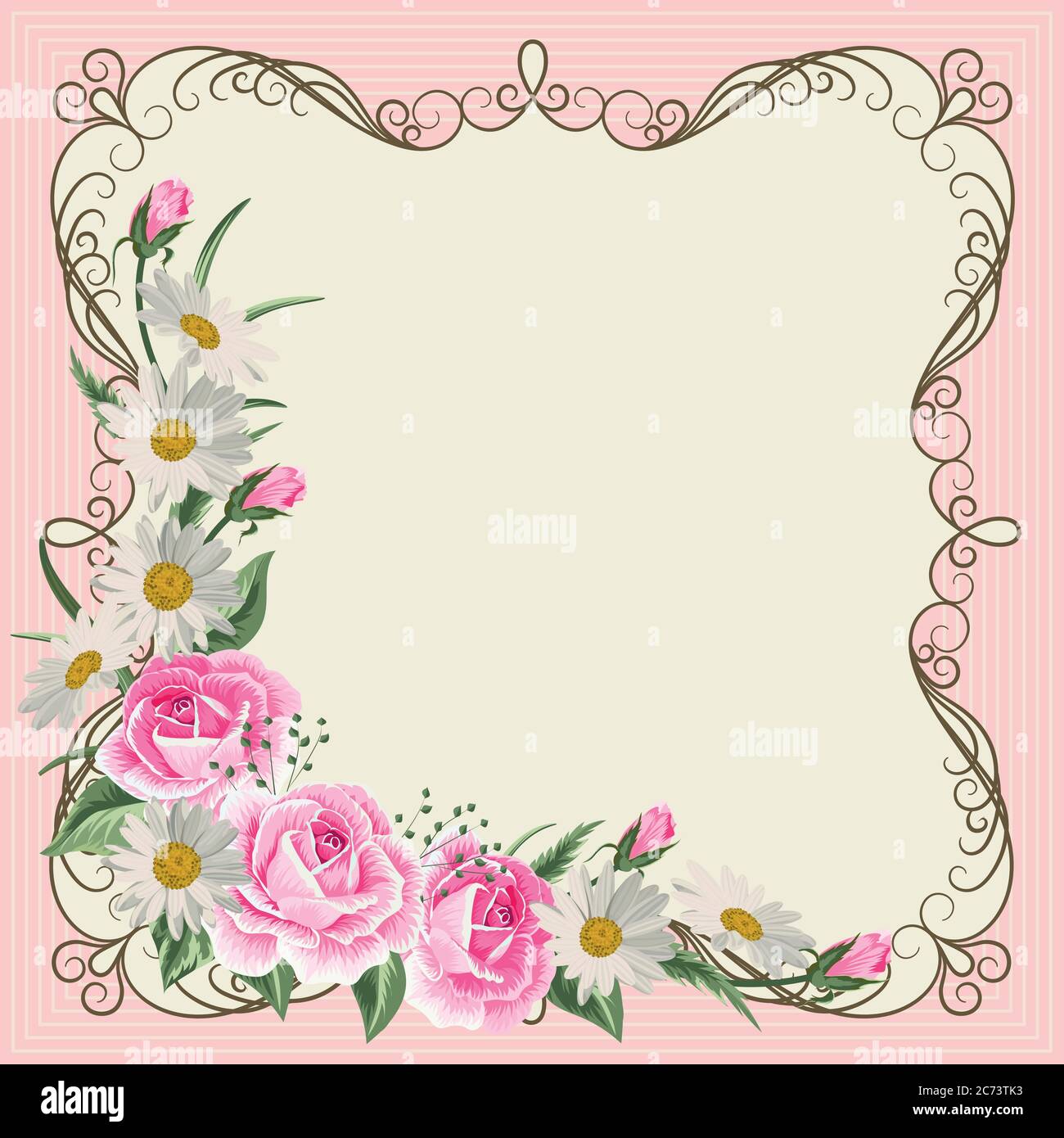 Beautiful vintage frame with flowers on pink background Stock Vector ...