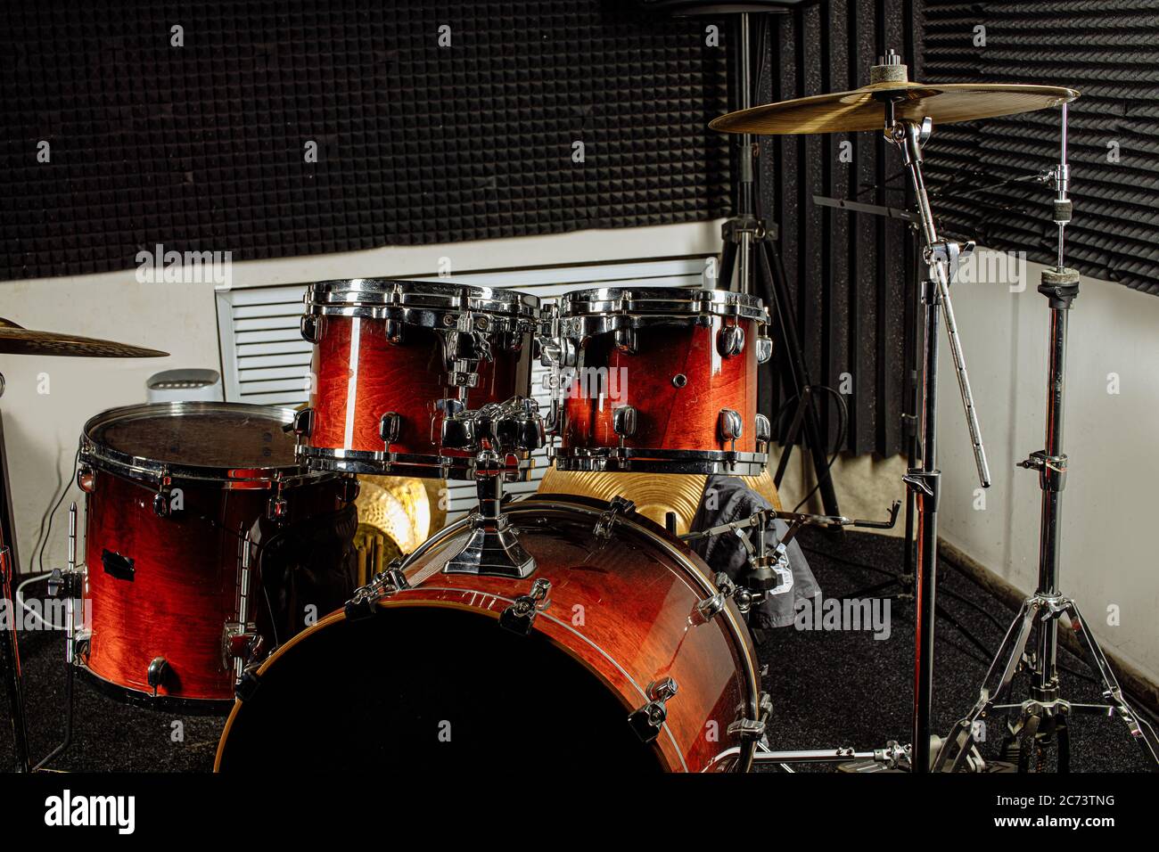 drums in recording studio, professional musical equipment, arts culture ...