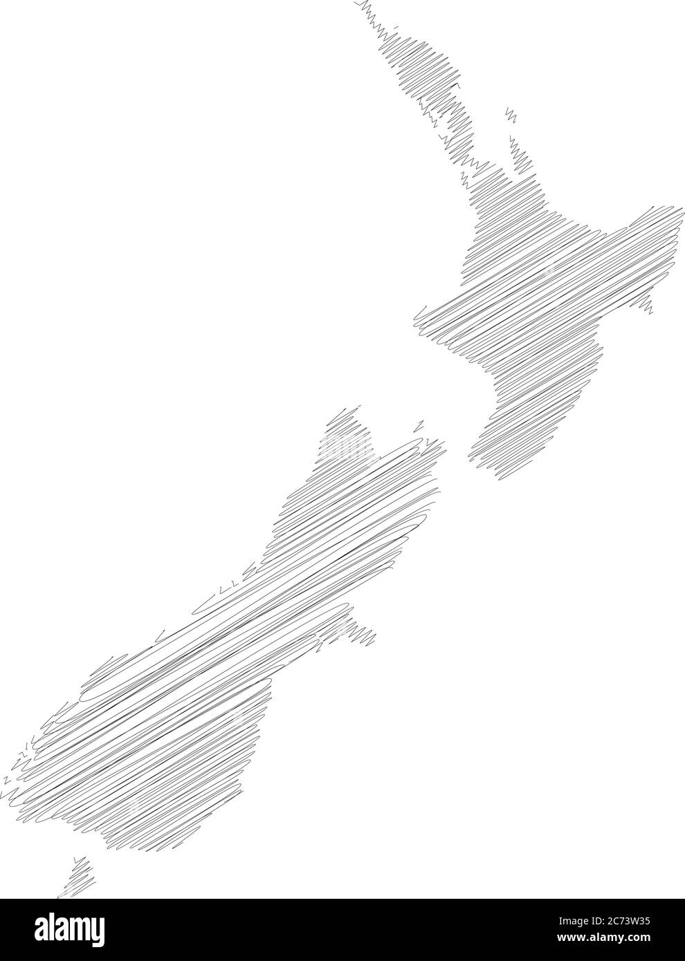 New Zealand - pencil scribble sketch silhouette map of country area ...
