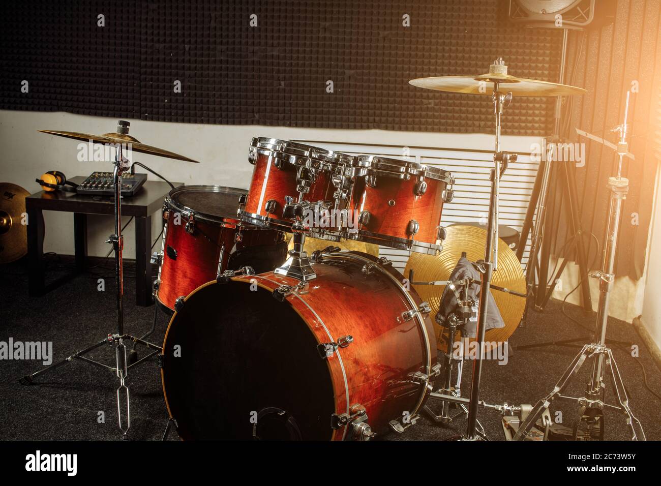 professional drum sets in recording studio, professional musical ...