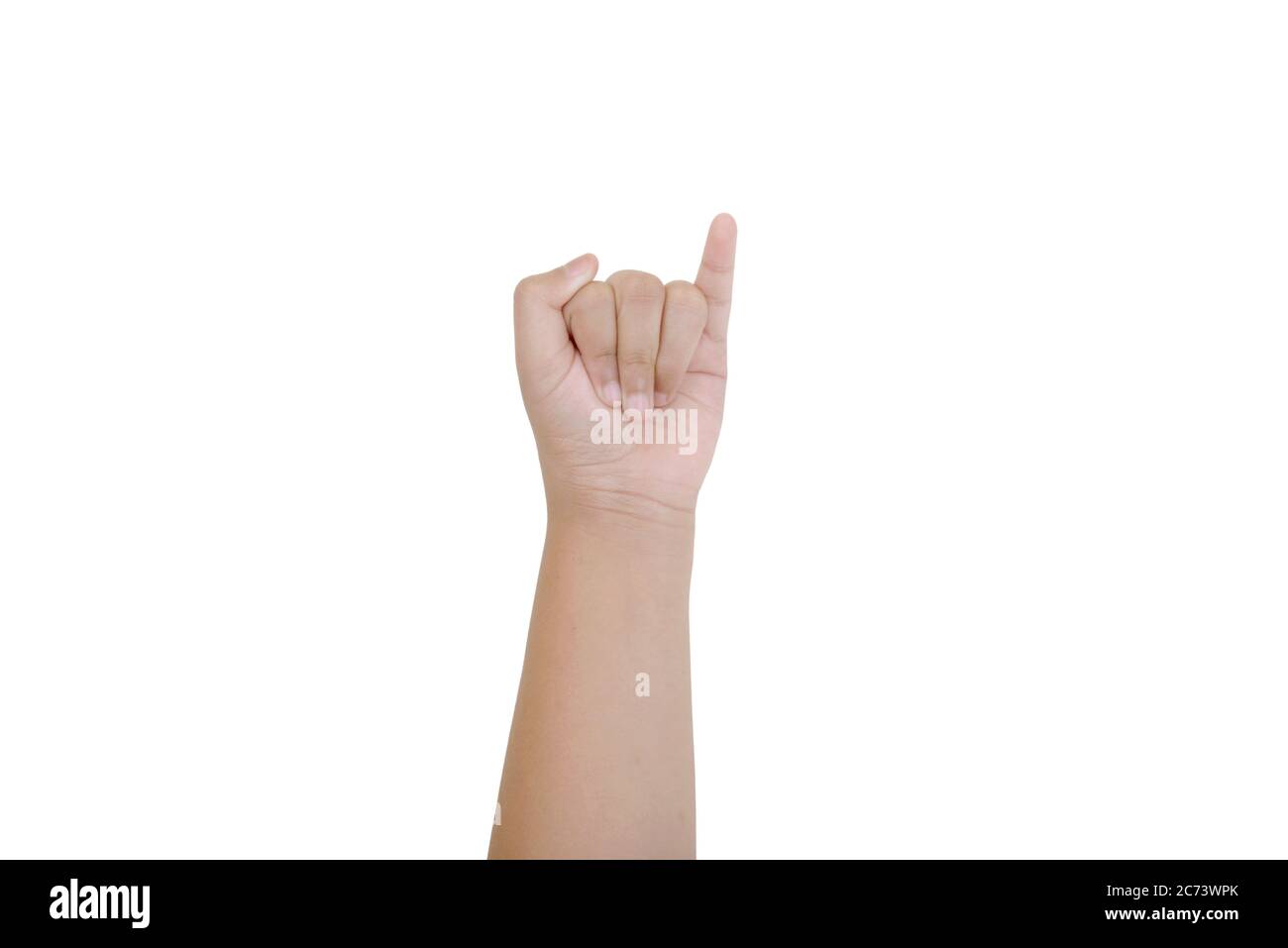 The gesture of hand isolated over white background. Left-handers day ...