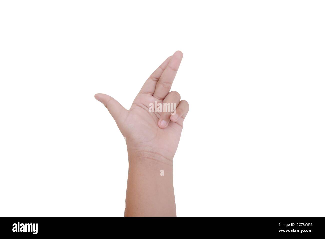The gesture of hand isolated over white background. Left-handers day ...