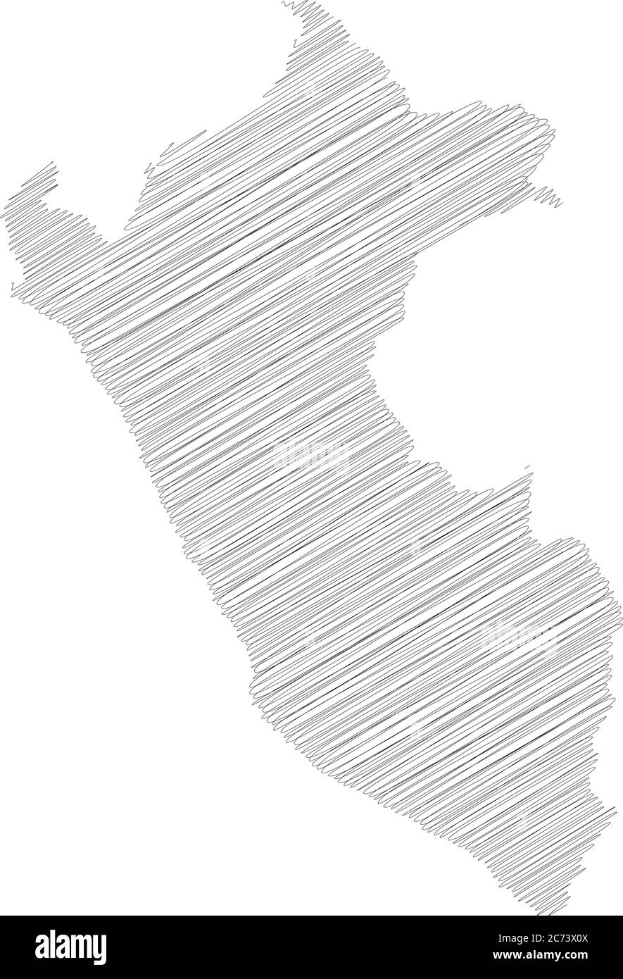 Peru - pencil scribble sketch silhouette map of country area with ...