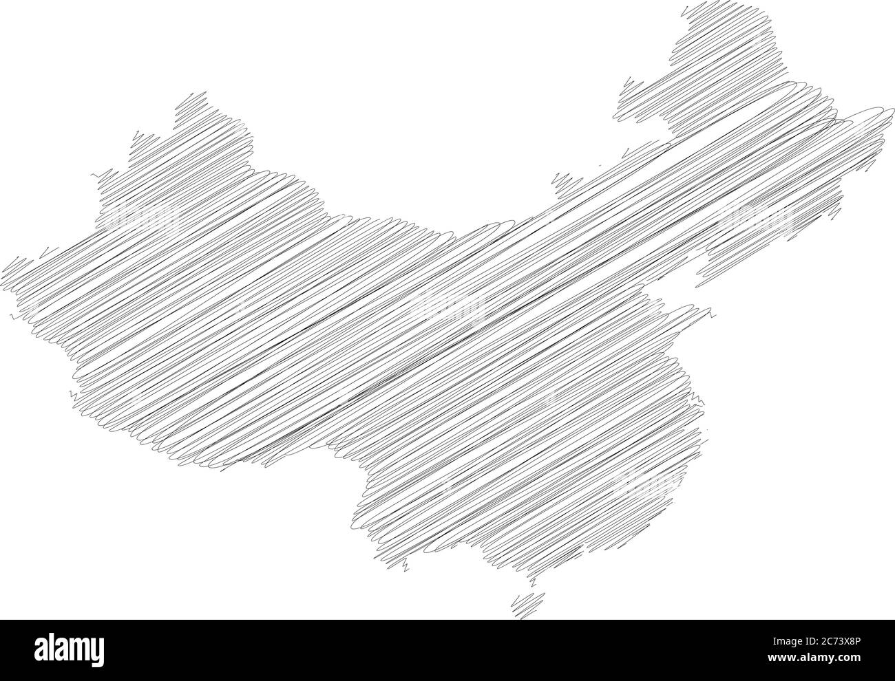 China - pencil scribble sketch silhouette map of country area with ...