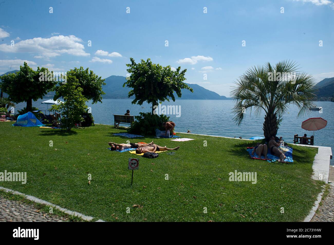 Europe, Italy, Cannobio, Italy, - Lakeside Park Lago Maggiore, Beach of ...
