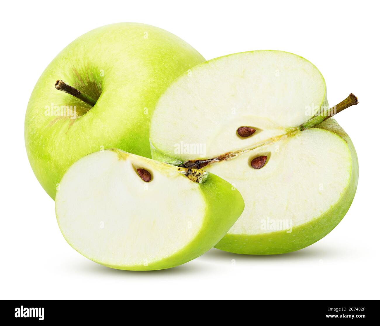 three green apple sliced isolated on a white background with clipping ...