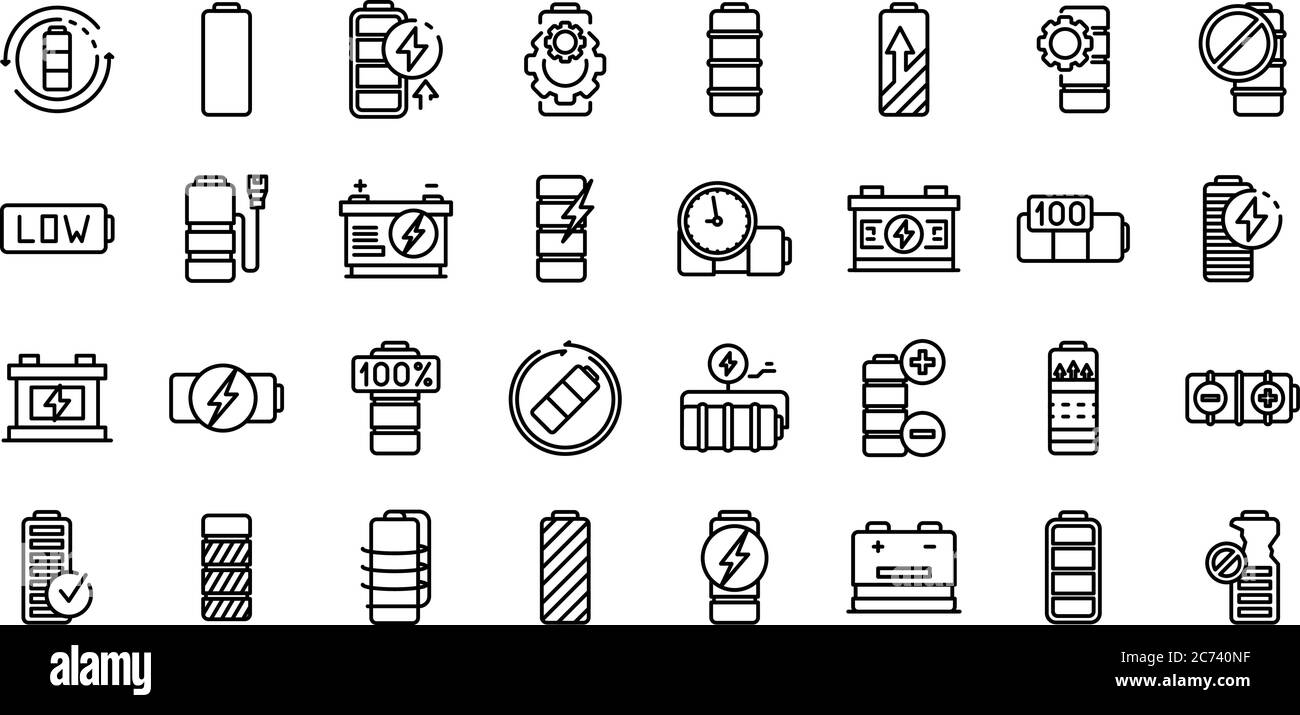 Battery icons set, outline style Stock Vector Image & Art - Alamy