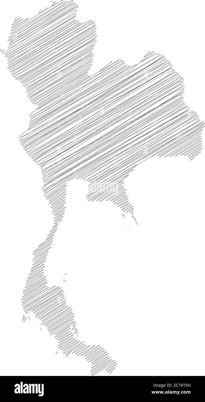 Thailand - pencil scribble sketch silhouette map of country area with dropped shadow. Simple ...