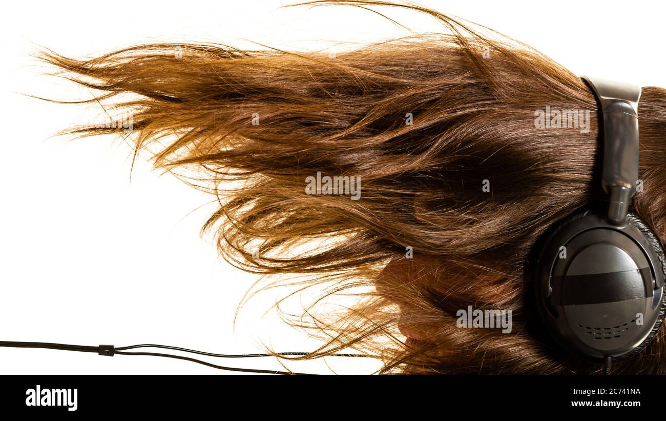 Music devices, digital sound concept. Man listening to music on ...