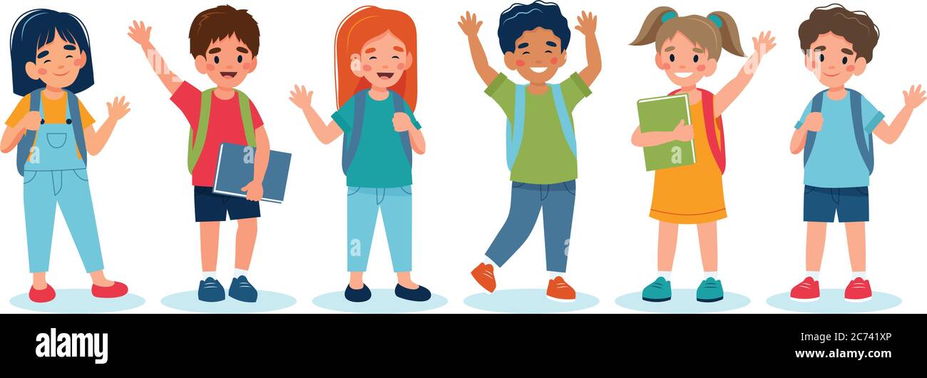 Children back to school, set of cute characters. Vector illustration in ...