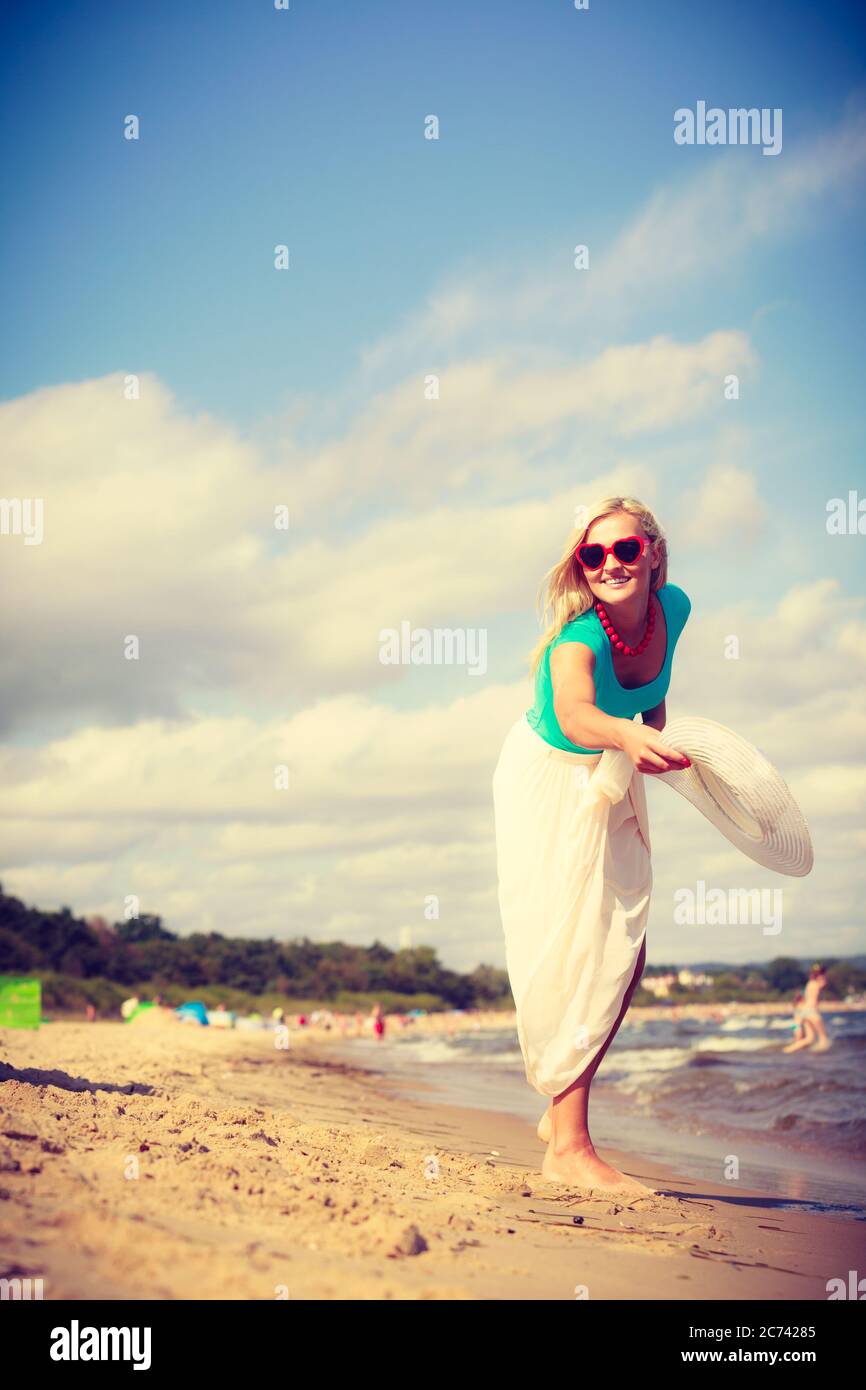 Summer time relax leisure concept. Attractive woman on the beach. Lady ...