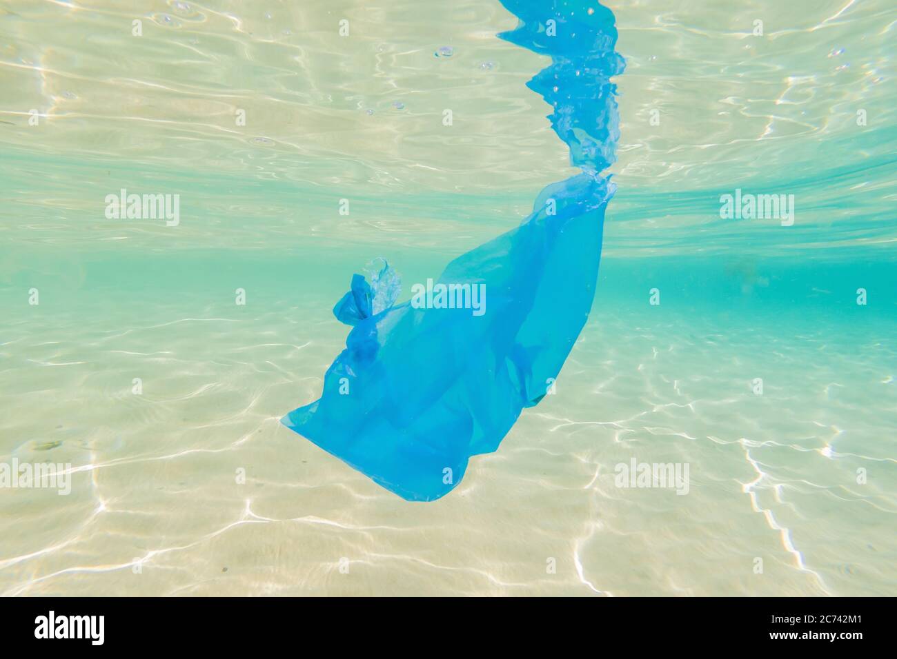 Creative background, plastic bag floating in the ocean, a bag in the ...