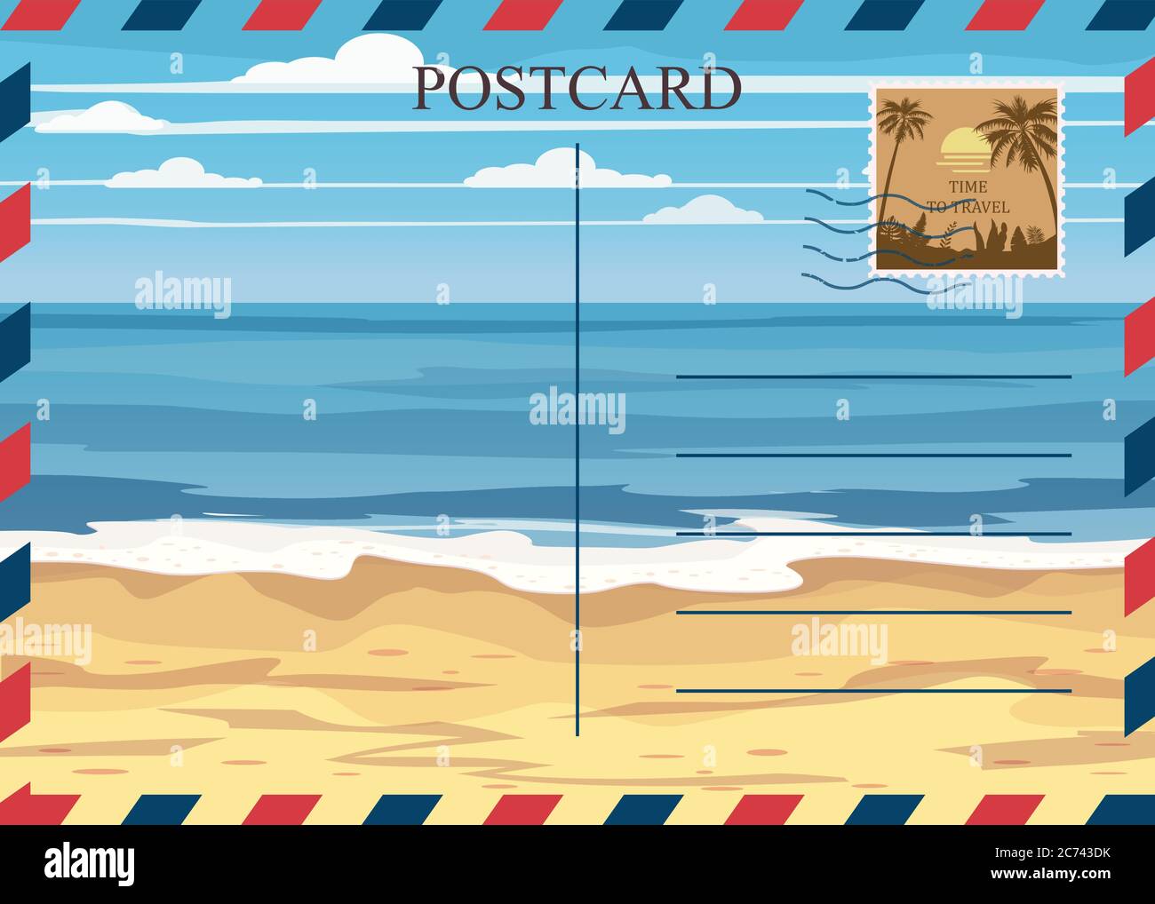 Postacrd summer vintage beach seaside ocean. Vacation travel design ...