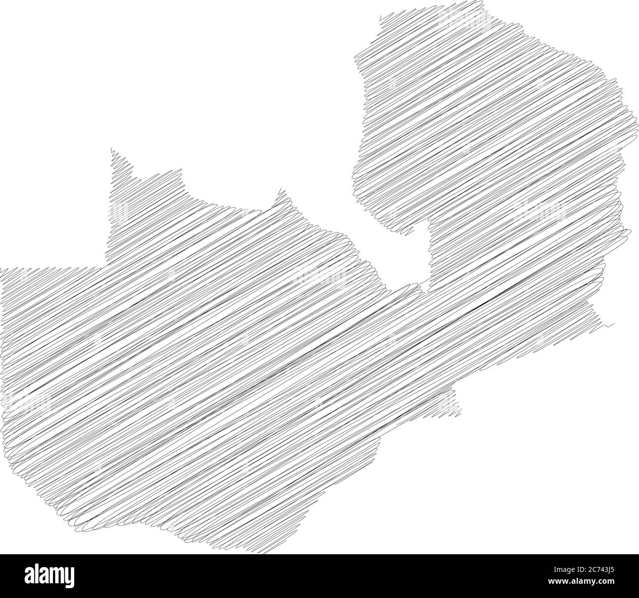 Zambia - pencil scribble sketch silhouette map of country area with ...