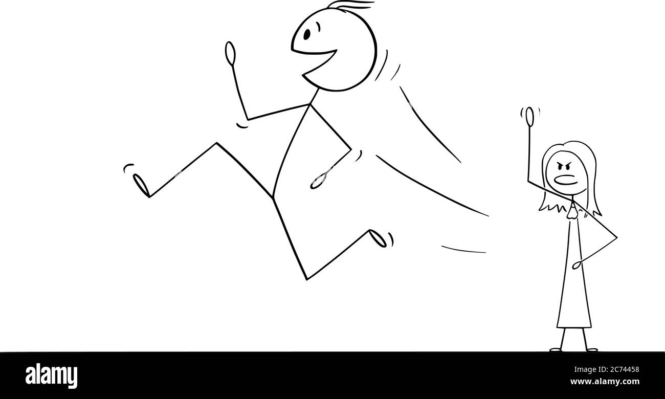 Vector Cartoon Stick Figure Drawing Conceptual Illustration Of Happy
