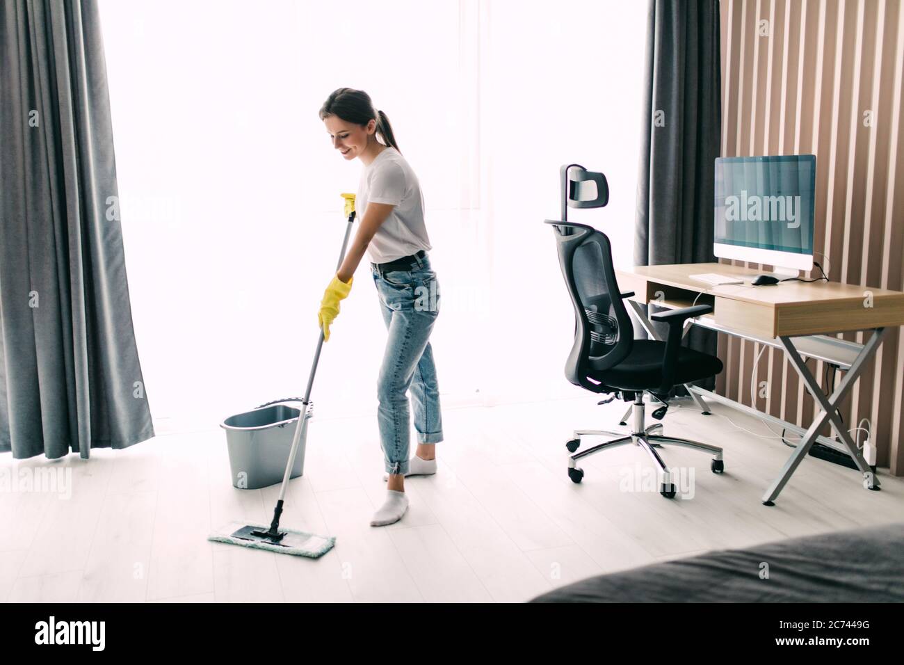 Woman Mopping Floor High Resolution Stock Photography and Images - Alamy
