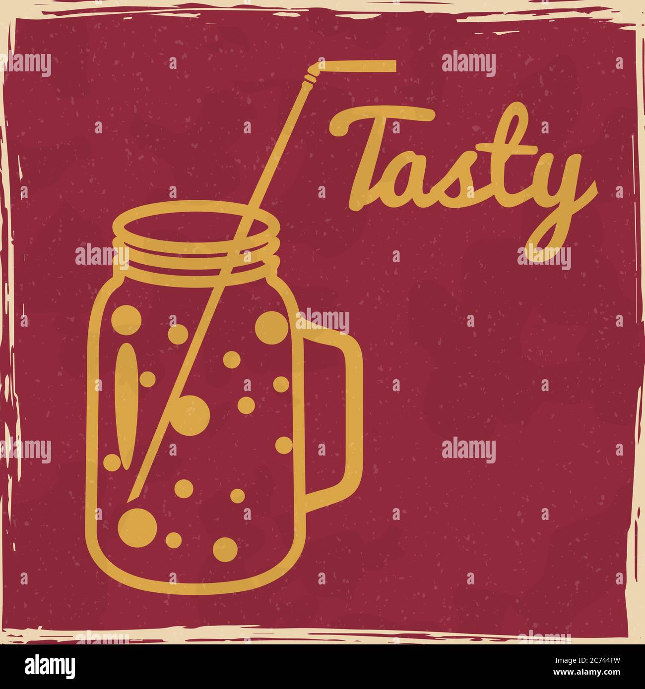 Mason jar drink beverage glass stick vintage poster. Textured grunge ...