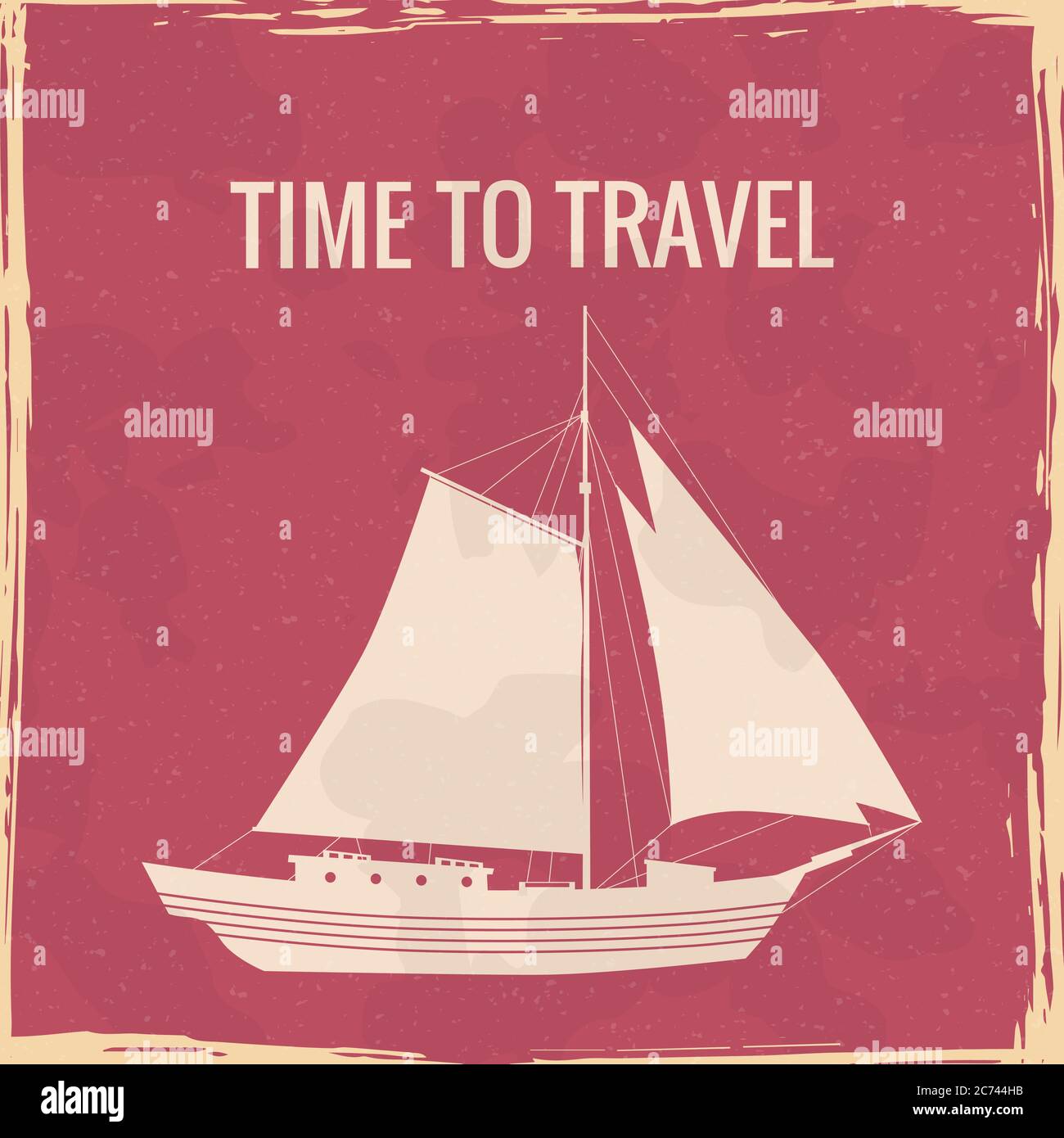 Sailboat ship nautical vintage poster. Textured grunge effect retro ...