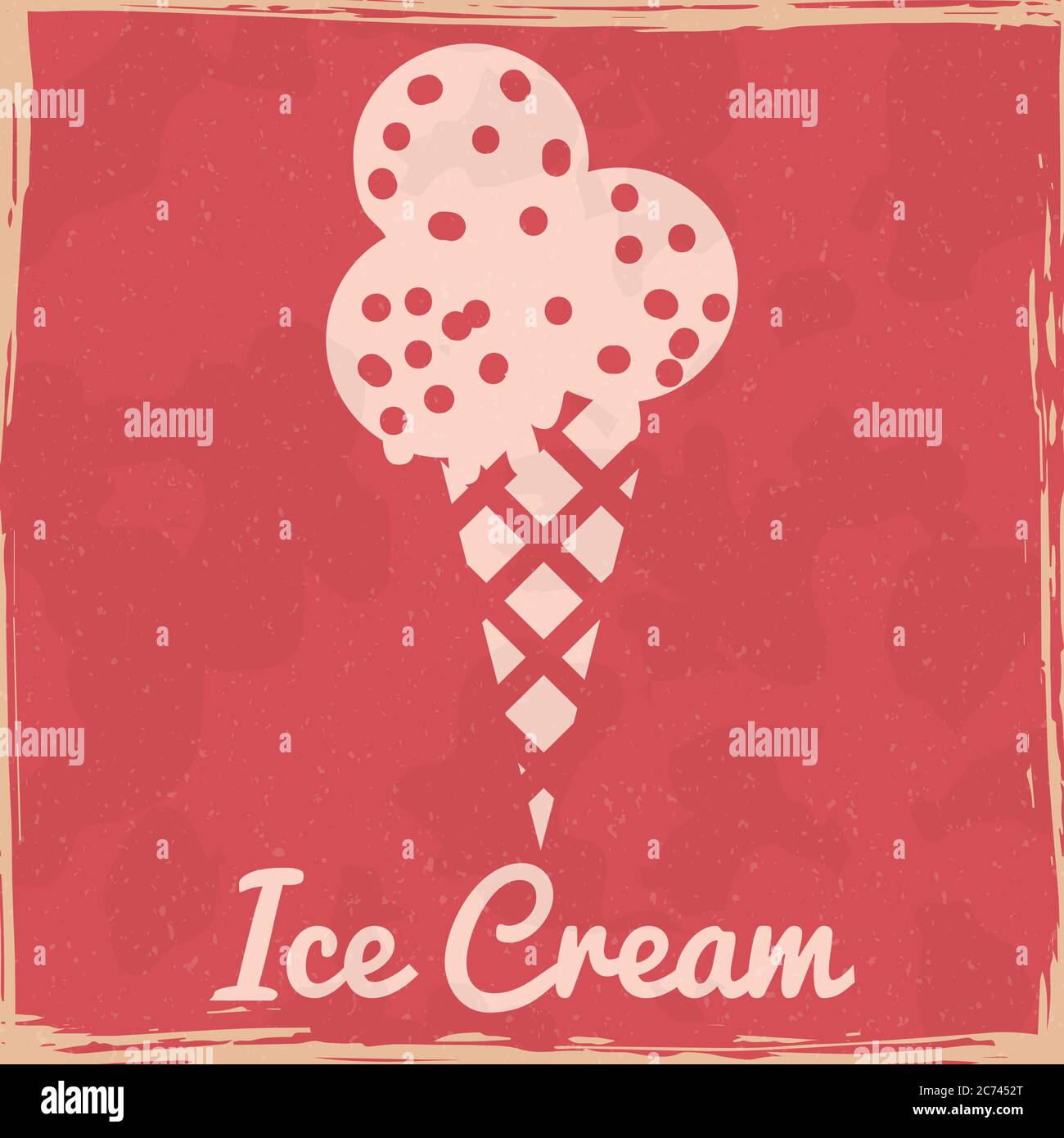 Ice Cream cone sweet dessert vintage poster. Textured grunge effect ...