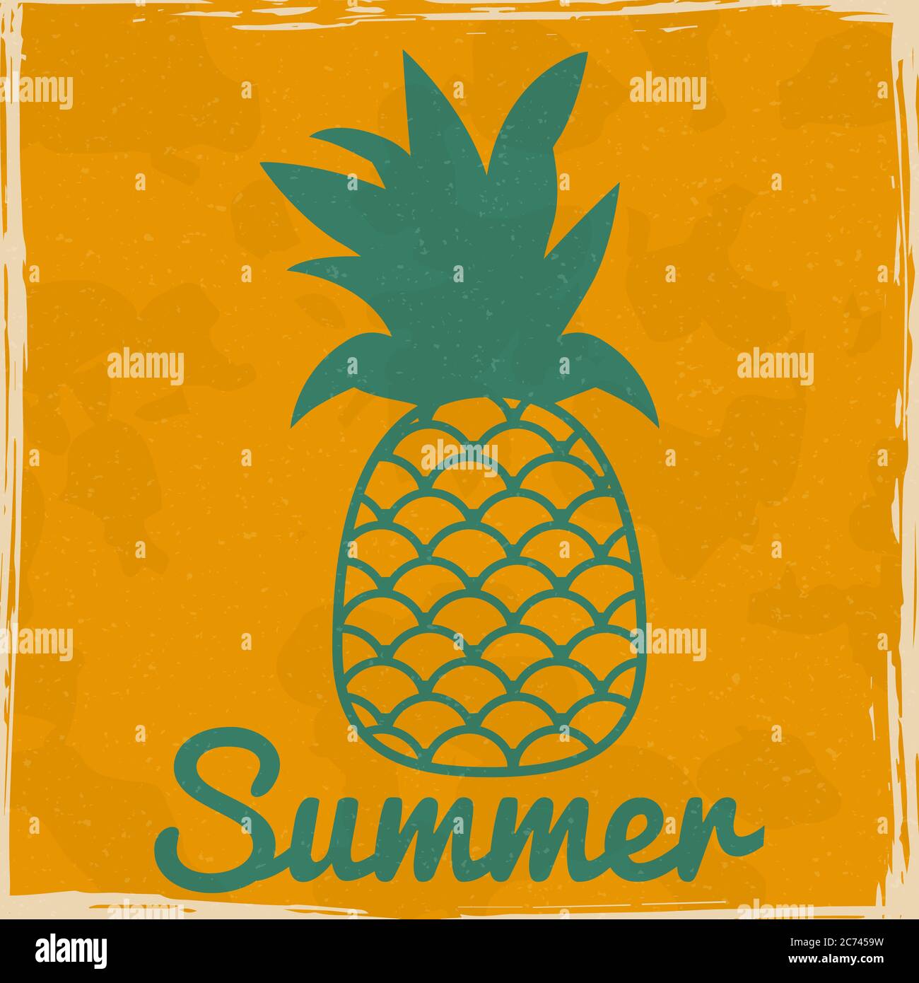 Pineapple tropical fruit vintage poster. Textured grunge effect retro ...