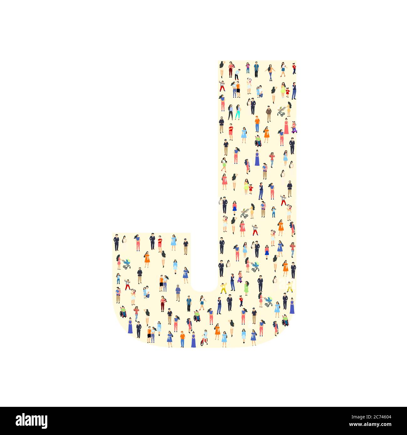Large group of people in letter J form. People font. Clean vector font ...