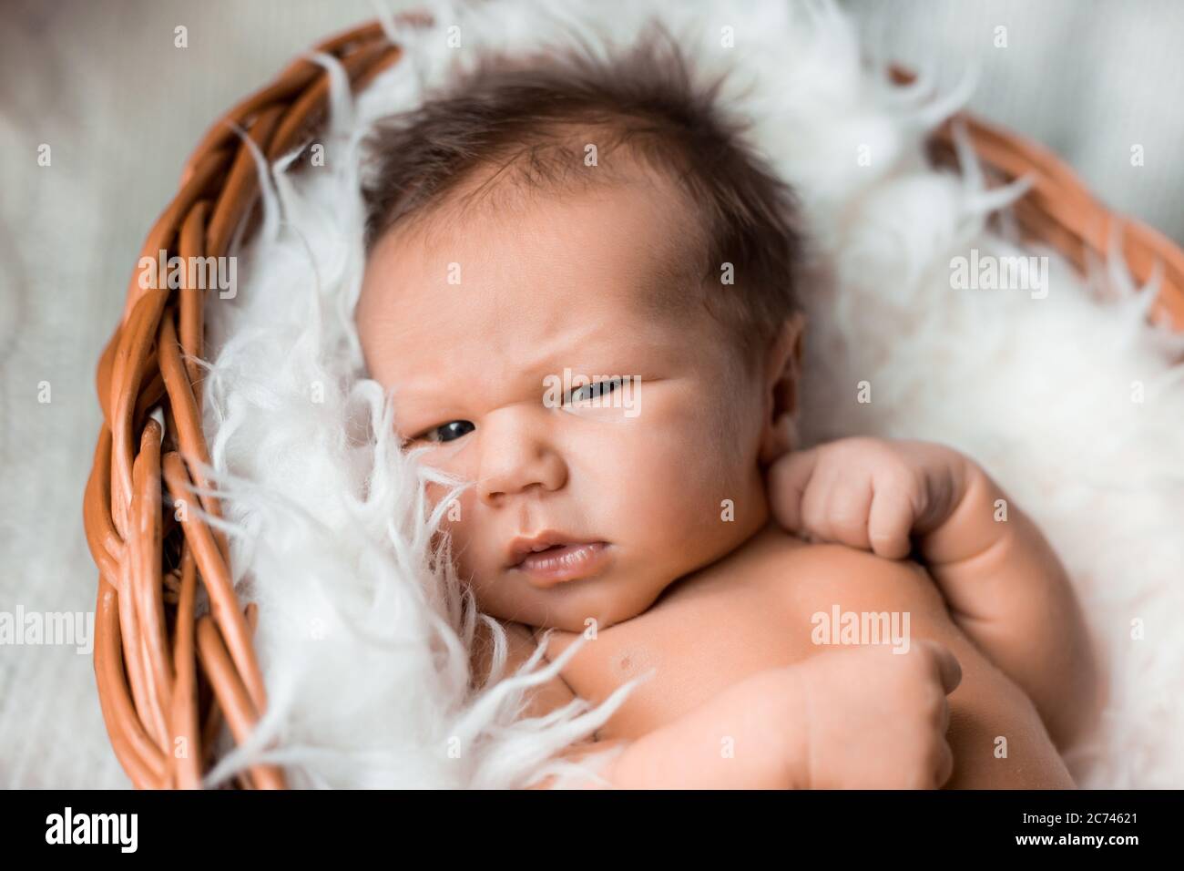 Pretty Newborn Baby Boy On Textile Background Stock Photo - Alamy