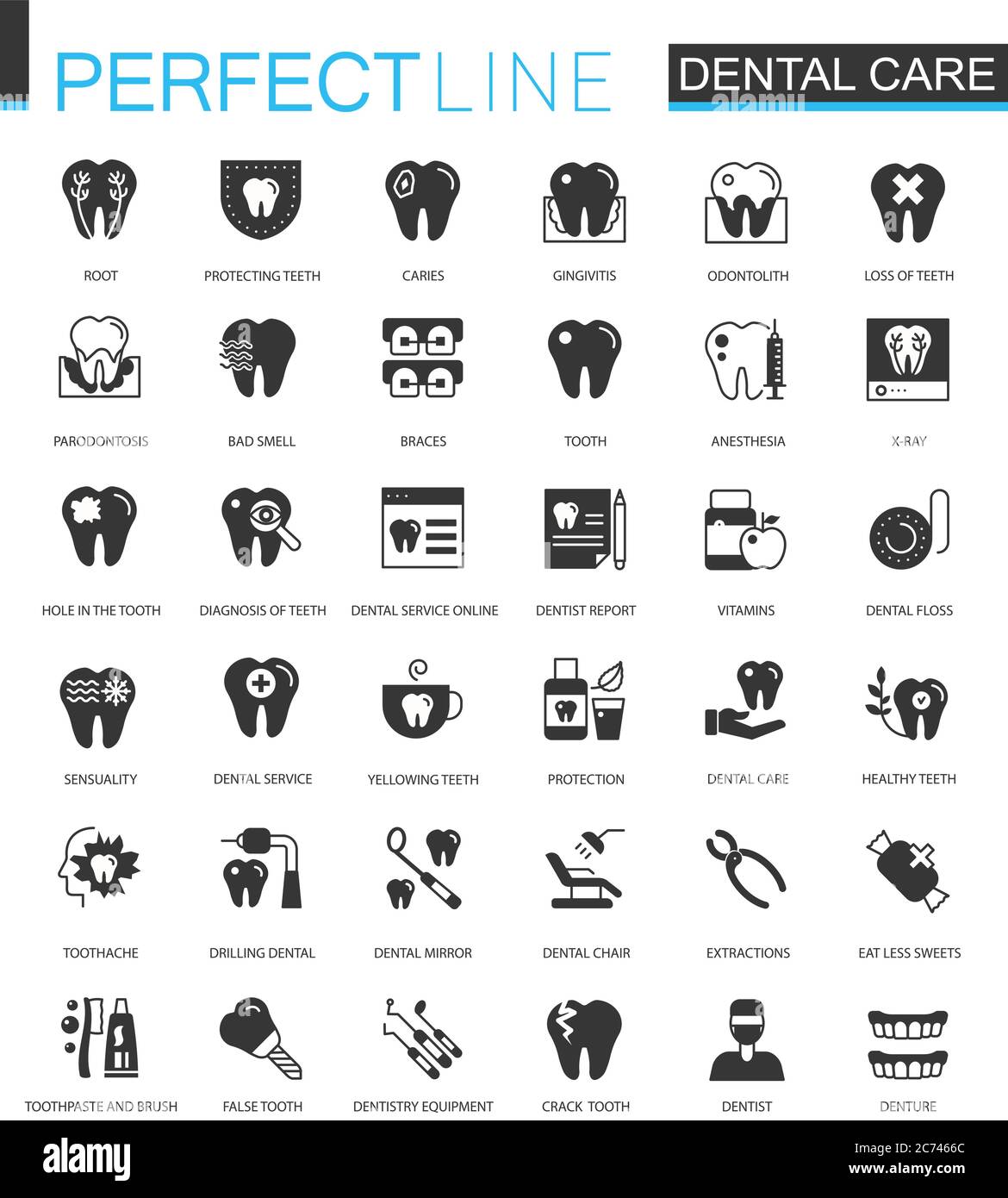 Black classic dental web icons set isolated Stock Vector Image & Art ...