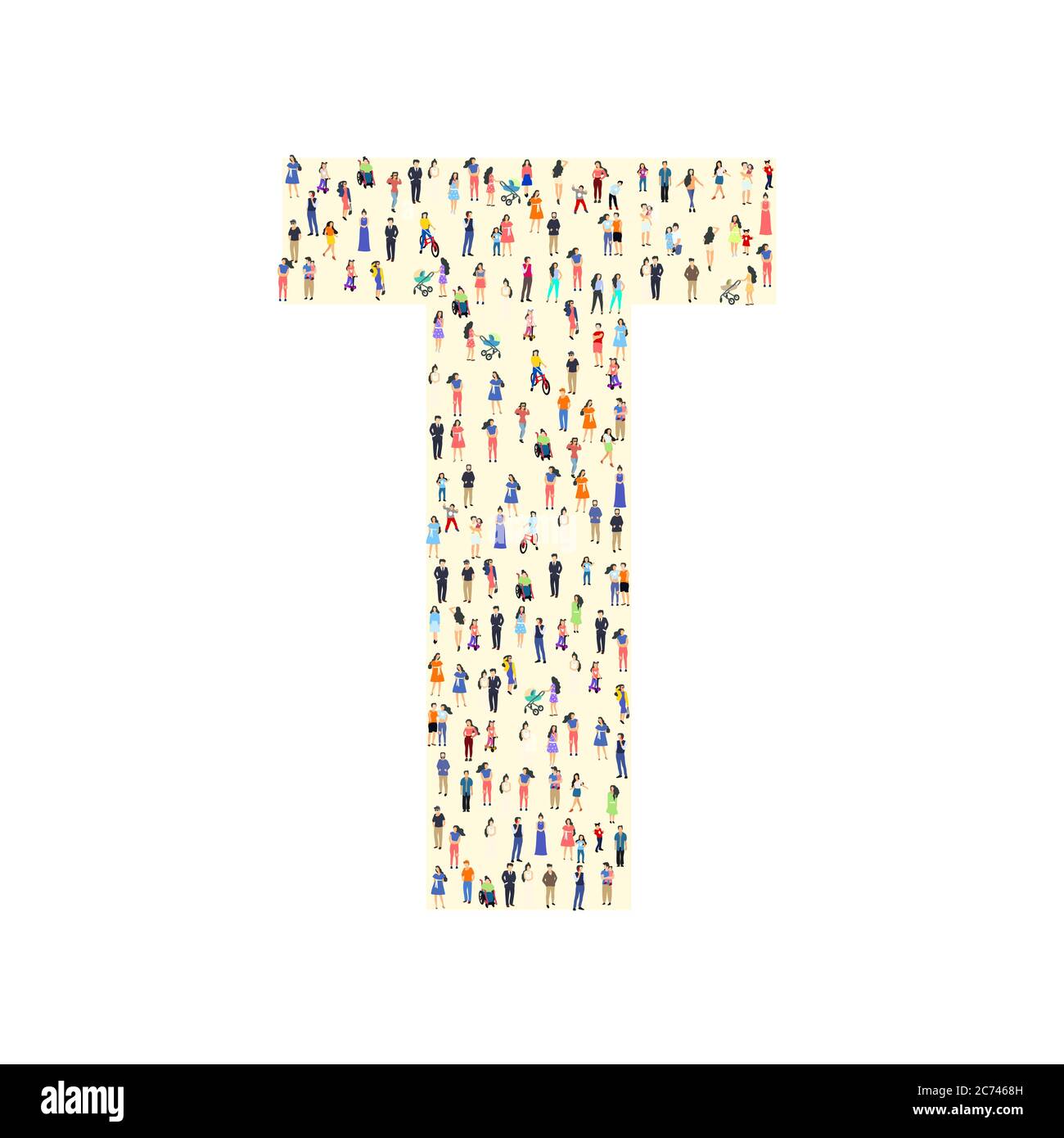 Large group of people in letter T form. People font. Clean vector font ...