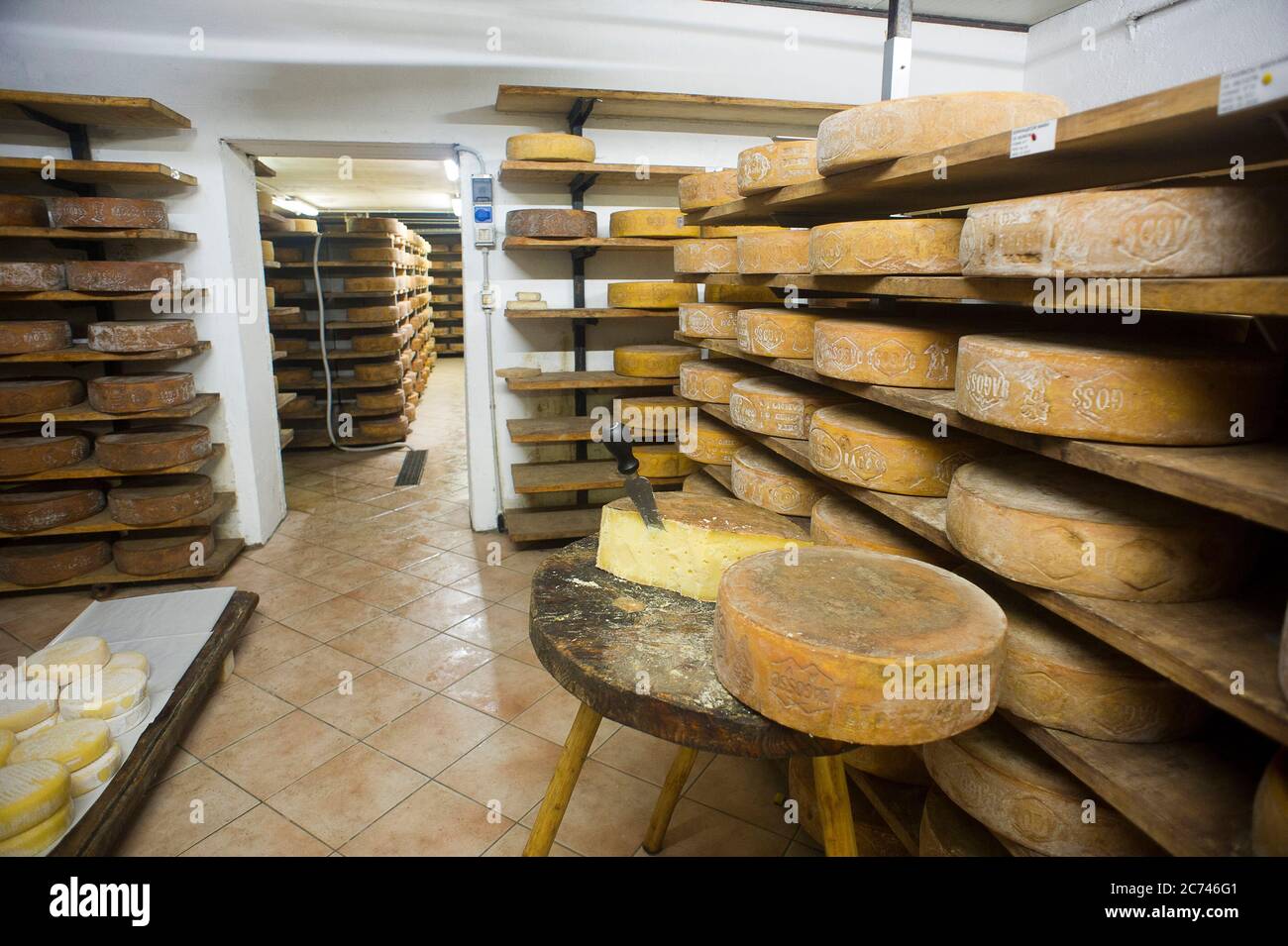 Italy, Lombardy, Brescia, Bagolino. Typical cheese of the Bagoss ...
