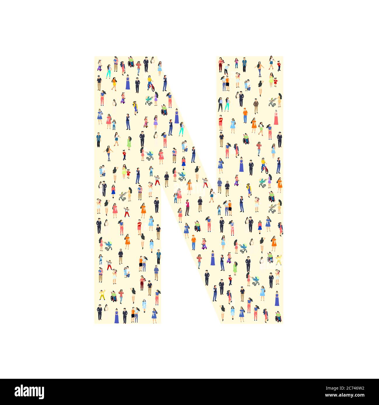 Large group of people in letter N form. People font. Clean vector font ...