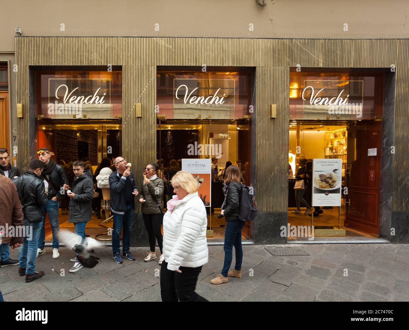 Florence, Italy - 04 November, 2017: External facade of the Venchi ice ...