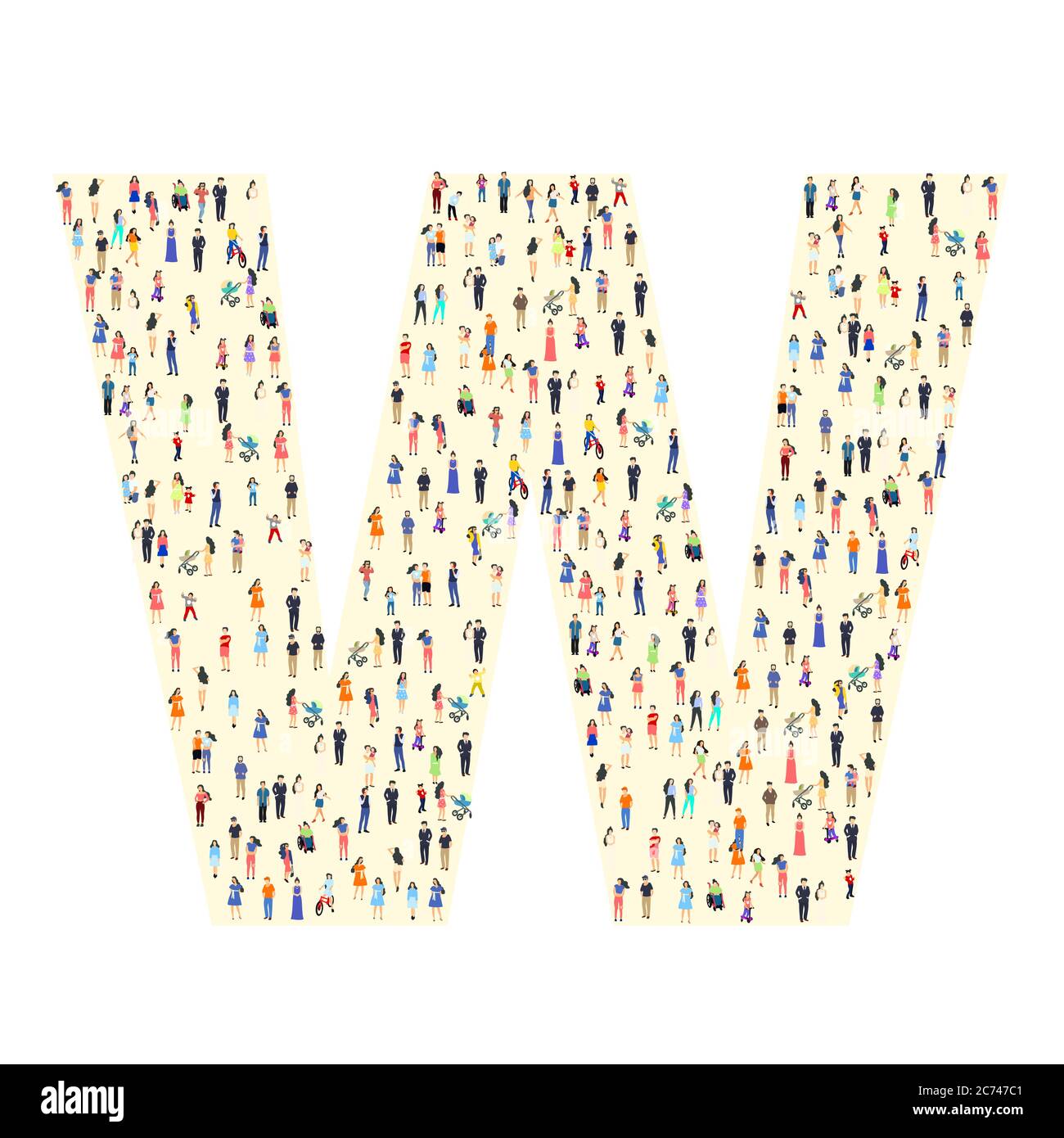 Large group of people in letter W form. People font. Clean vector font ...