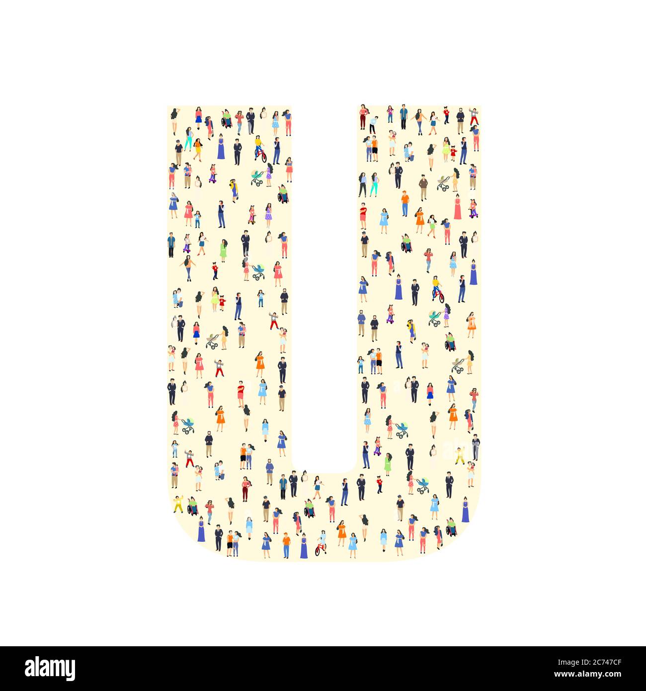 Large group of people in letter U form. People font. Clean vector font ...