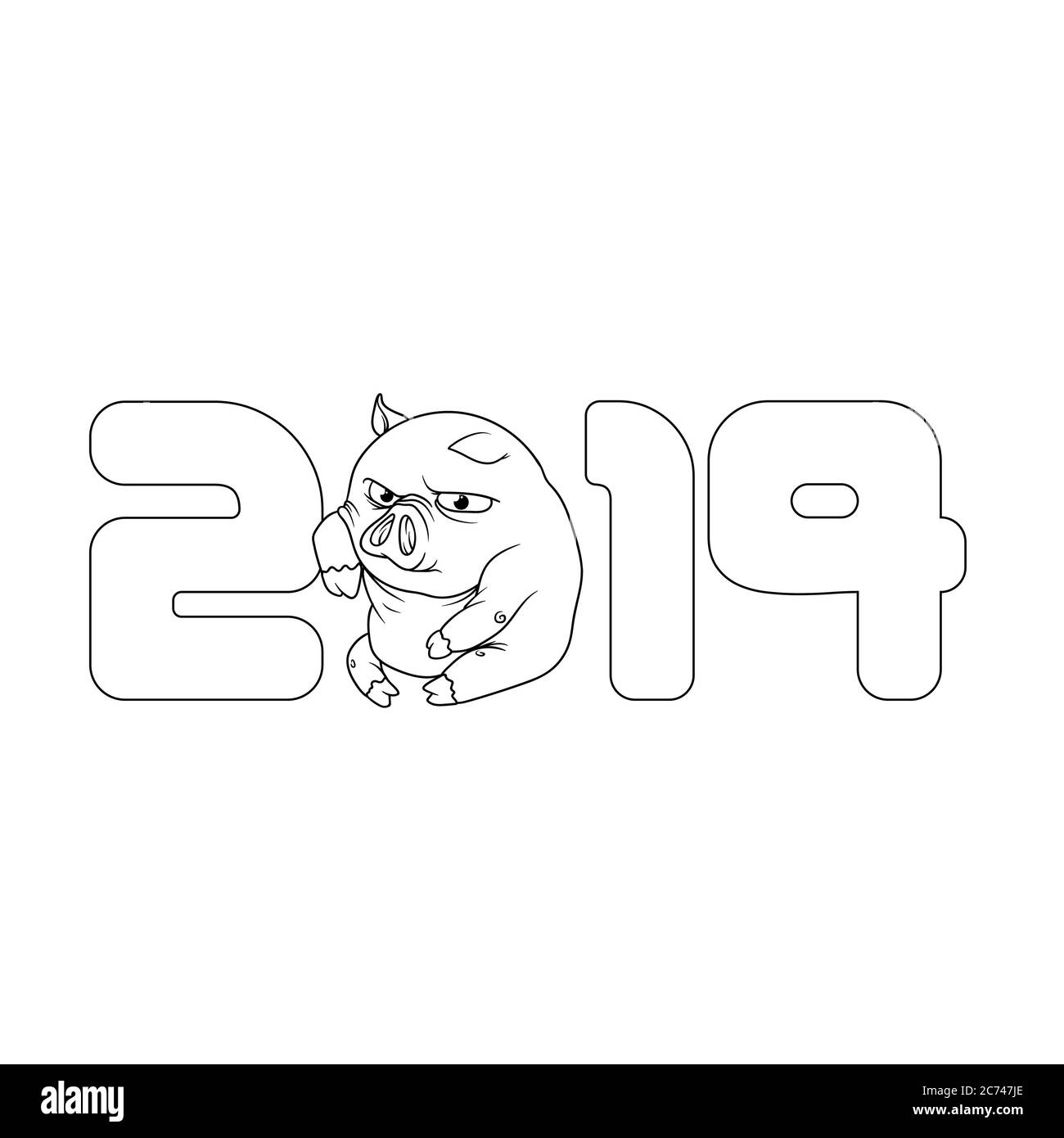 Outline of the 2019 sign and a piggy Stock Vector Image & Art - Alamy