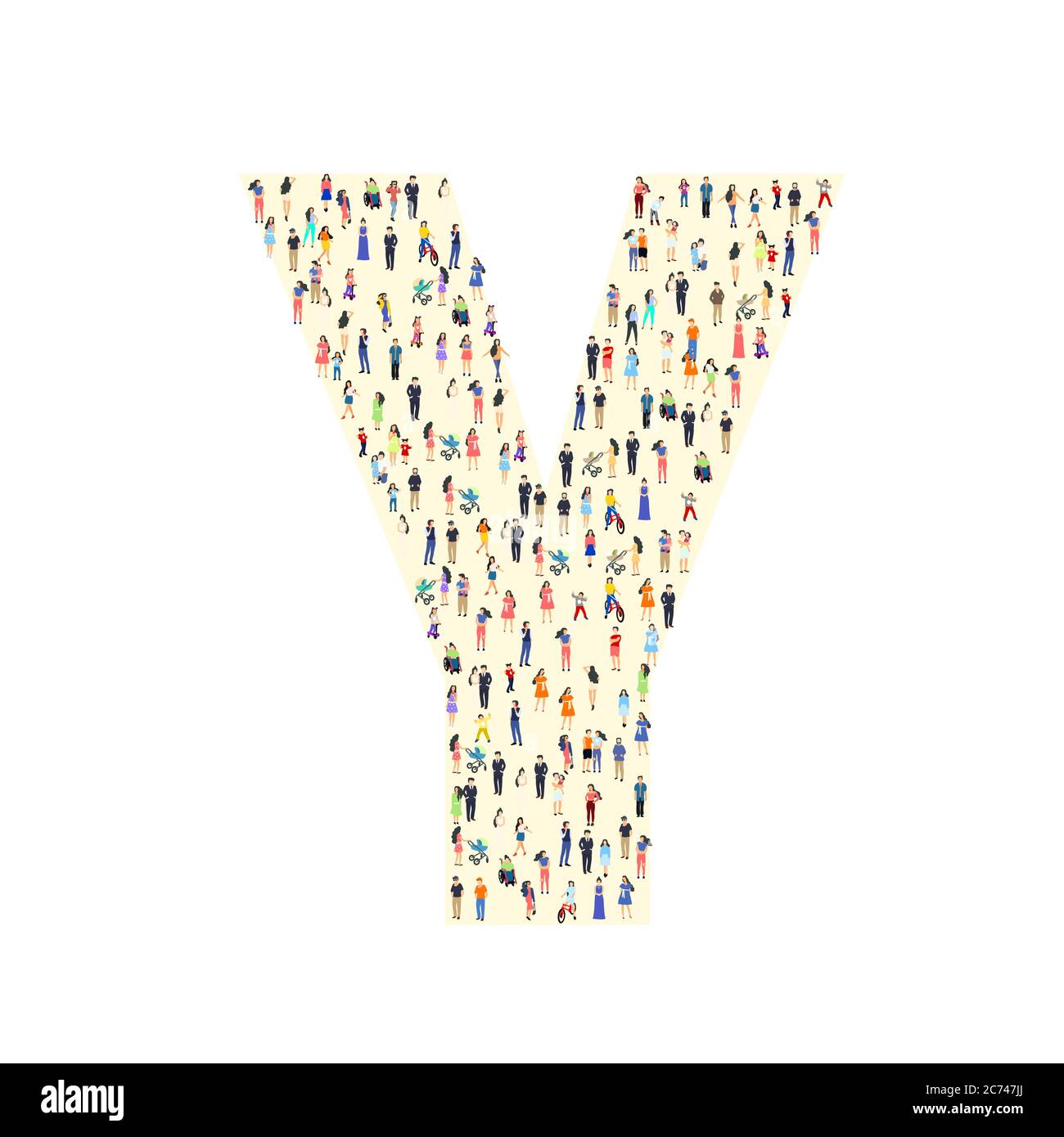 Large group of people in letter Y form. People font. Clean vector font ...