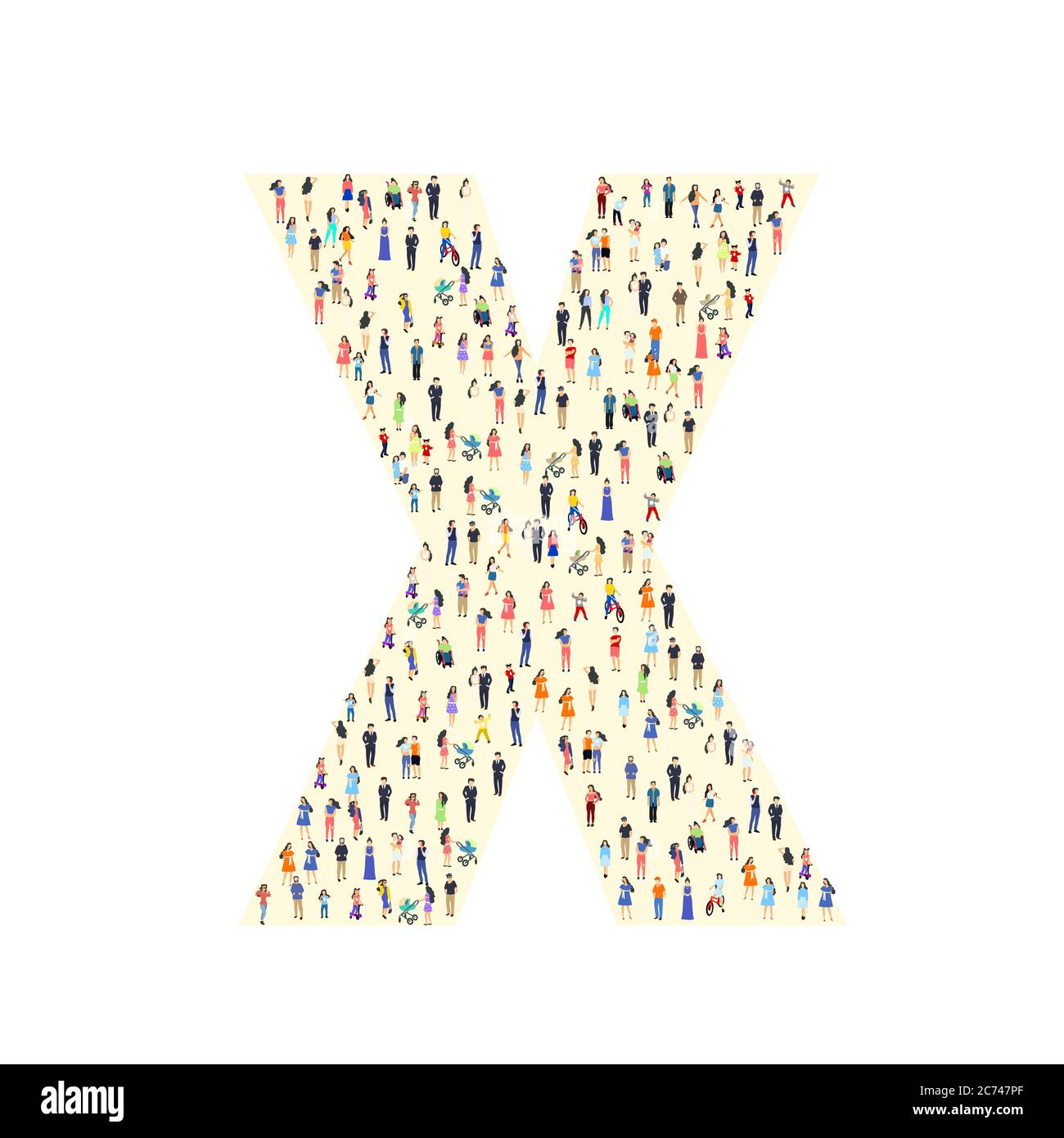 Large group of people in letter X form. People font. Clean vector font ...