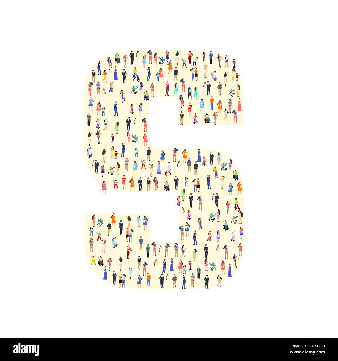 Large group of people in letter S form. People font. Clean vector font ...