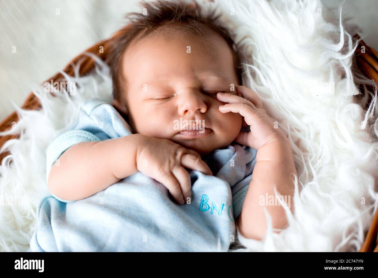 Pretty Newborn Baby Boy On Textile Background Stock Photo - Alamy