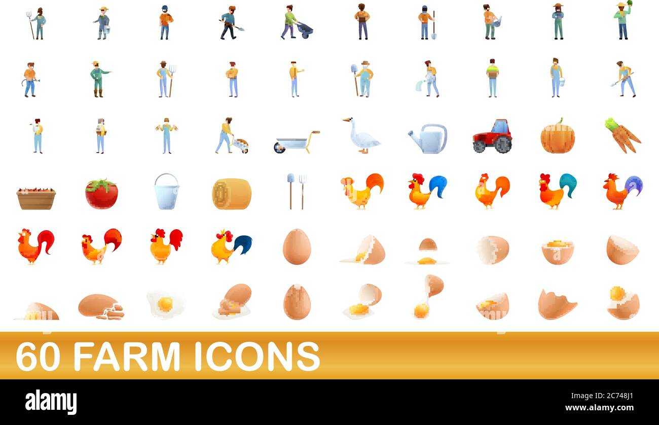 60 farm icons set. Cartoon illustration of 60 farm icons vector set ...