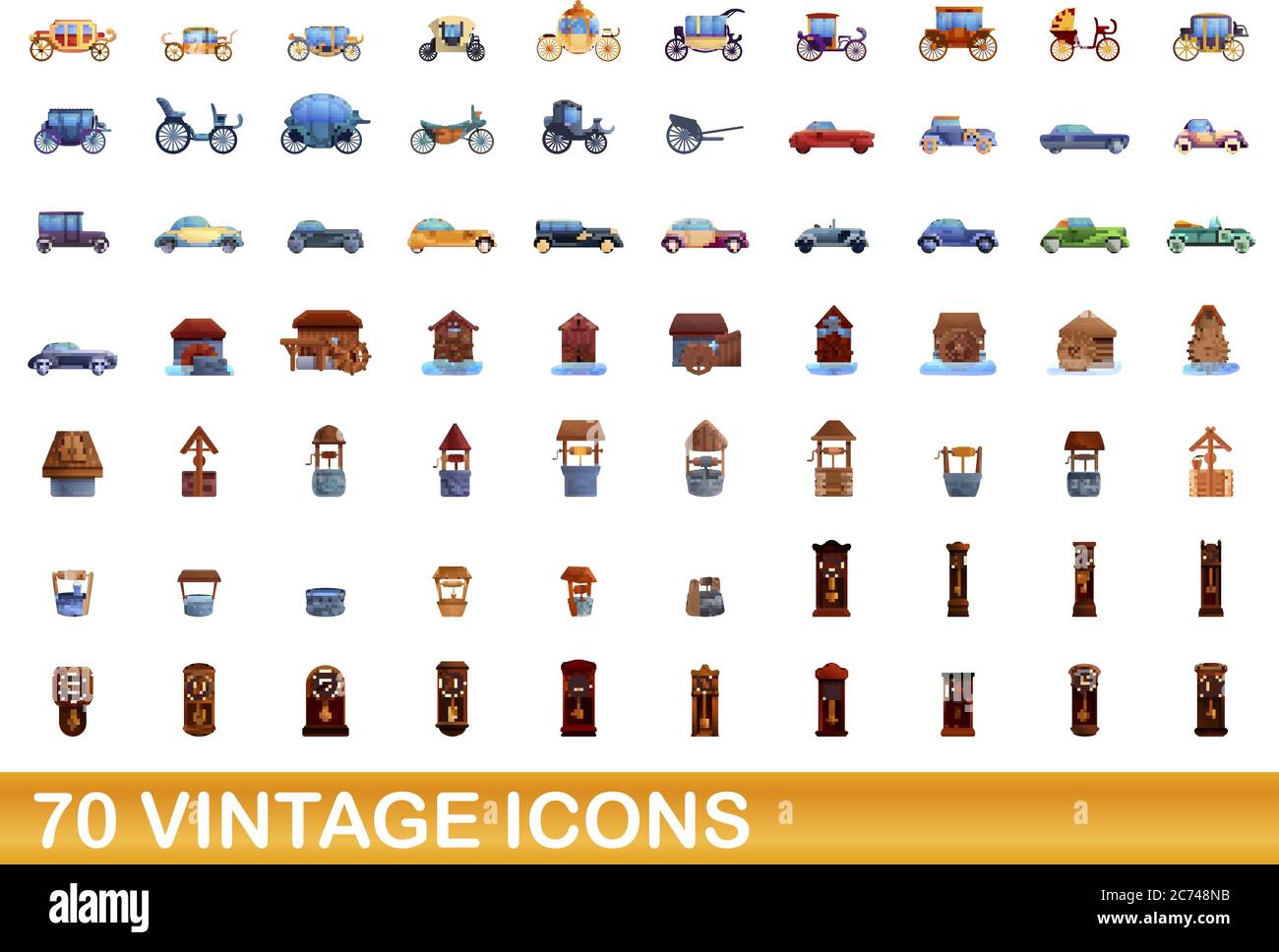 70 vintage icons set. Cartoon illustration of 70 vintage icons vector ...