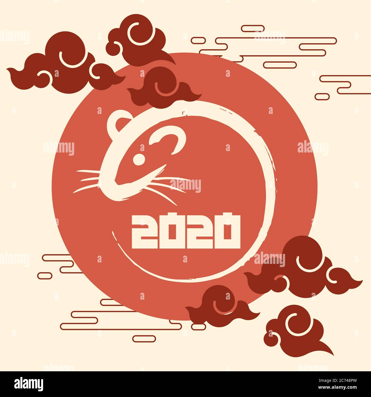 Chinese new year 2020 logo with a symbol of a rat, red circle and ...