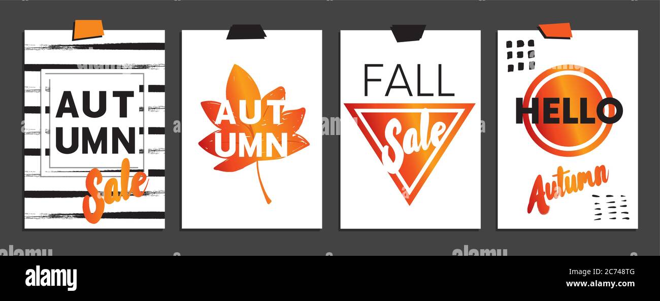 Autumn sale flyer template with lettering. Bright fall leaves. Vector ...