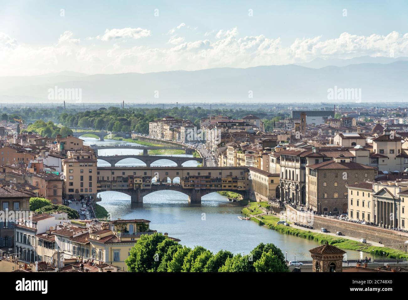the Old bridge in Florence Named Ponte Vecchio, passing the river Arno ...