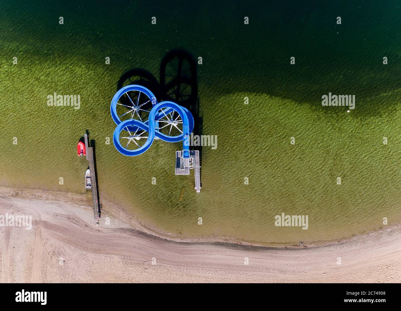 14 July 2020, Saxony-Anhalt, Roßbach: A 90 metre long giant slide is ...