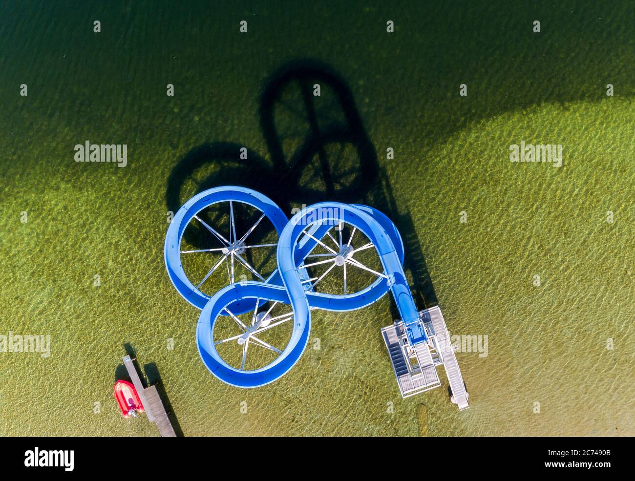 14 July 2020, Saxony-Anhalt, Roßbach: A 90-metre long giant slide ...
