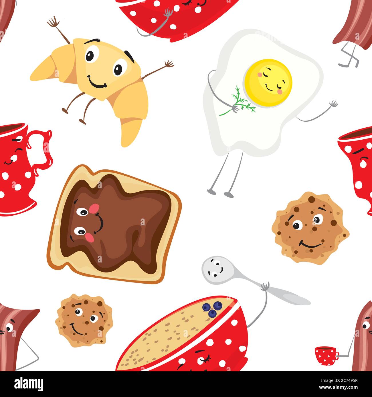 Set of fun food. Breakfast in the form of characters. A cup, a plate of ...