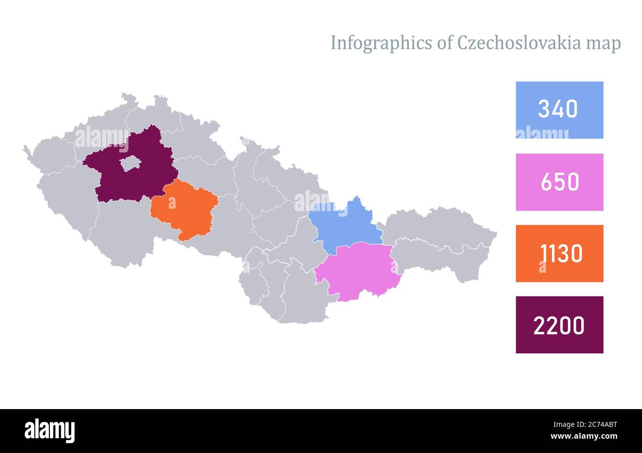 Infographics of Czechoslovakia map, individual regions vector Stock ...