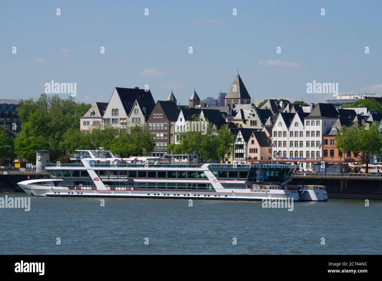 Passenger ship in front of the old town, Cologne, North Rhine ...
