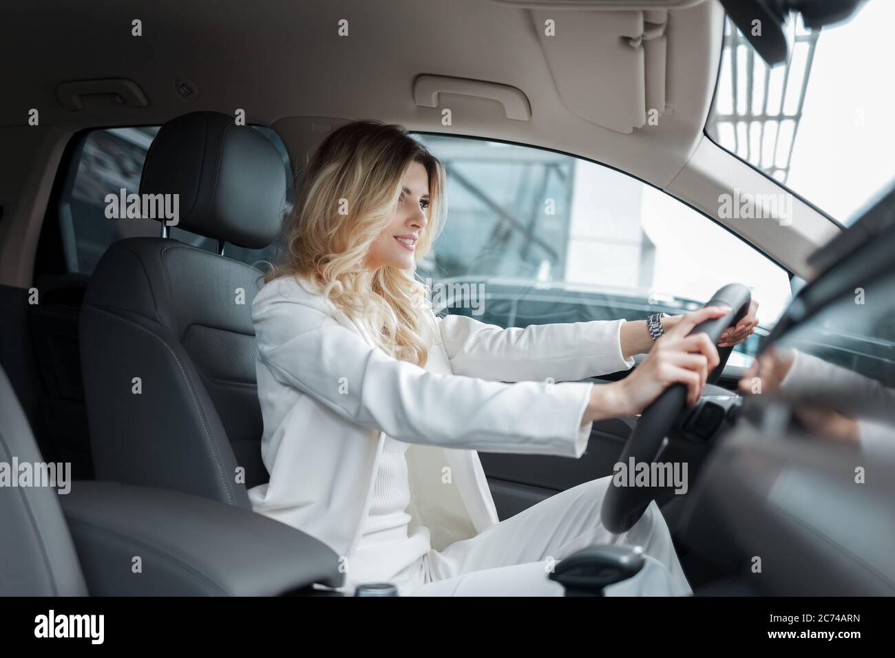 Elegant business lady driving an expensive car Stock Photo - Alamy
